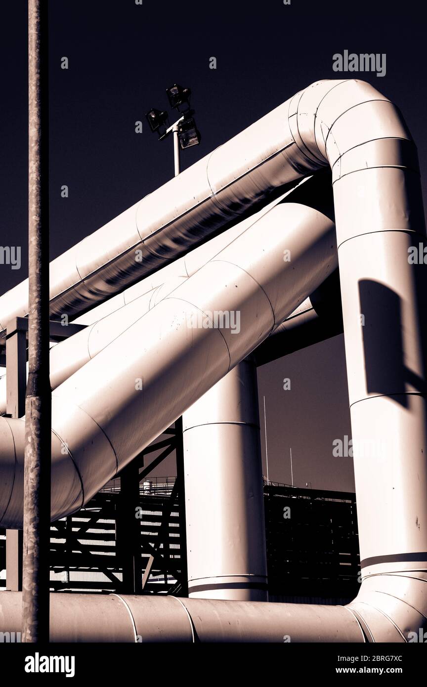 Pipeline and pipe rack of petroleum industrial plant. Offshore Industry ...