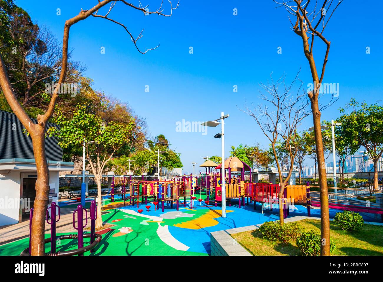 Public children playground in the centre of Hong Kong city in China ...