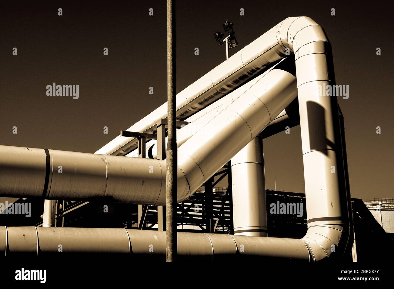 Pipeline and pipe rack of petroleum industrial plant. Offshore Industry ...