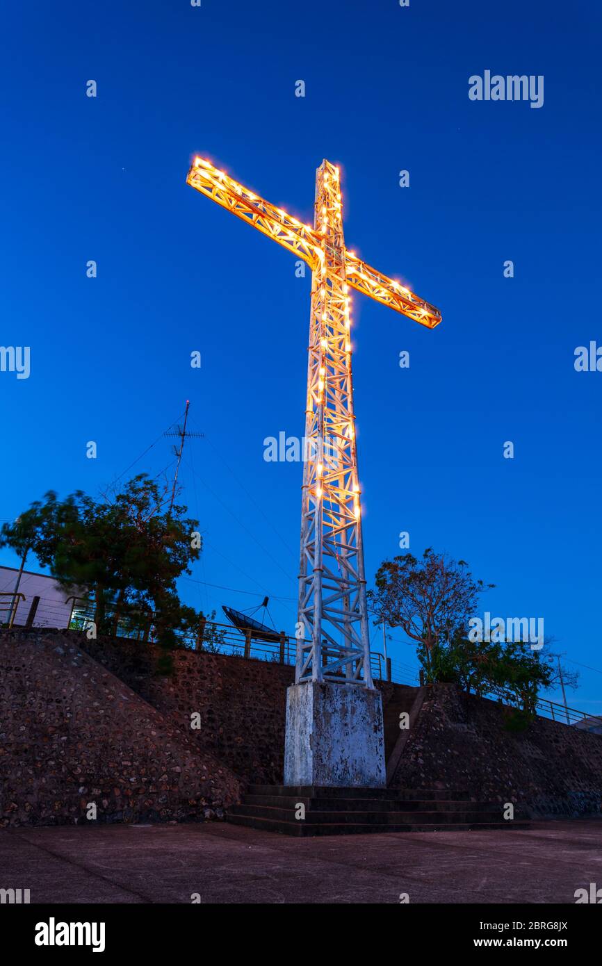 The cross on the Mount Tapyas summit in Coron town, Busuanga island in ...