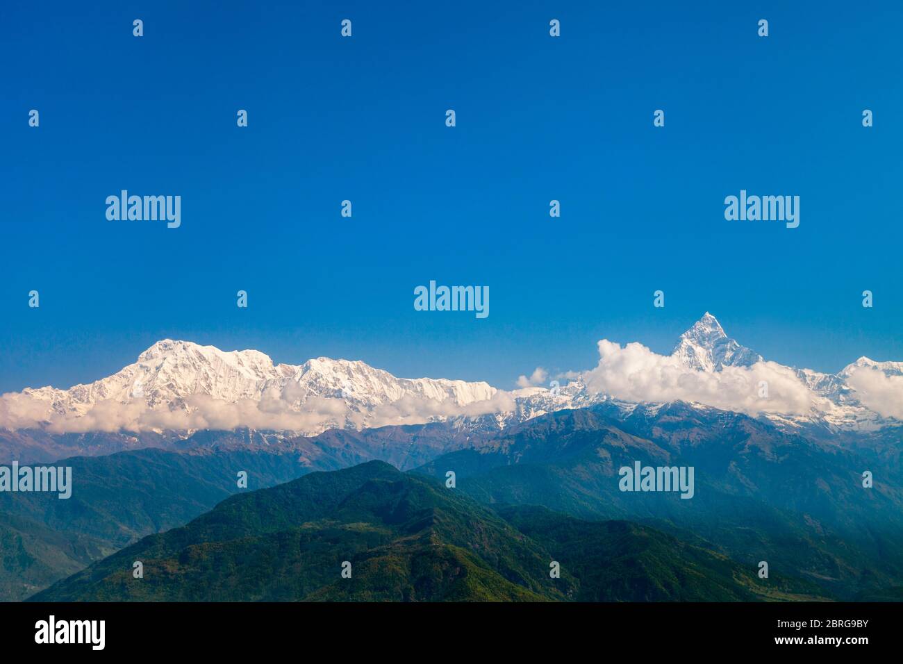 Annapurna massif aerial panoramic view from Sarangkot hill viewpoint in ...