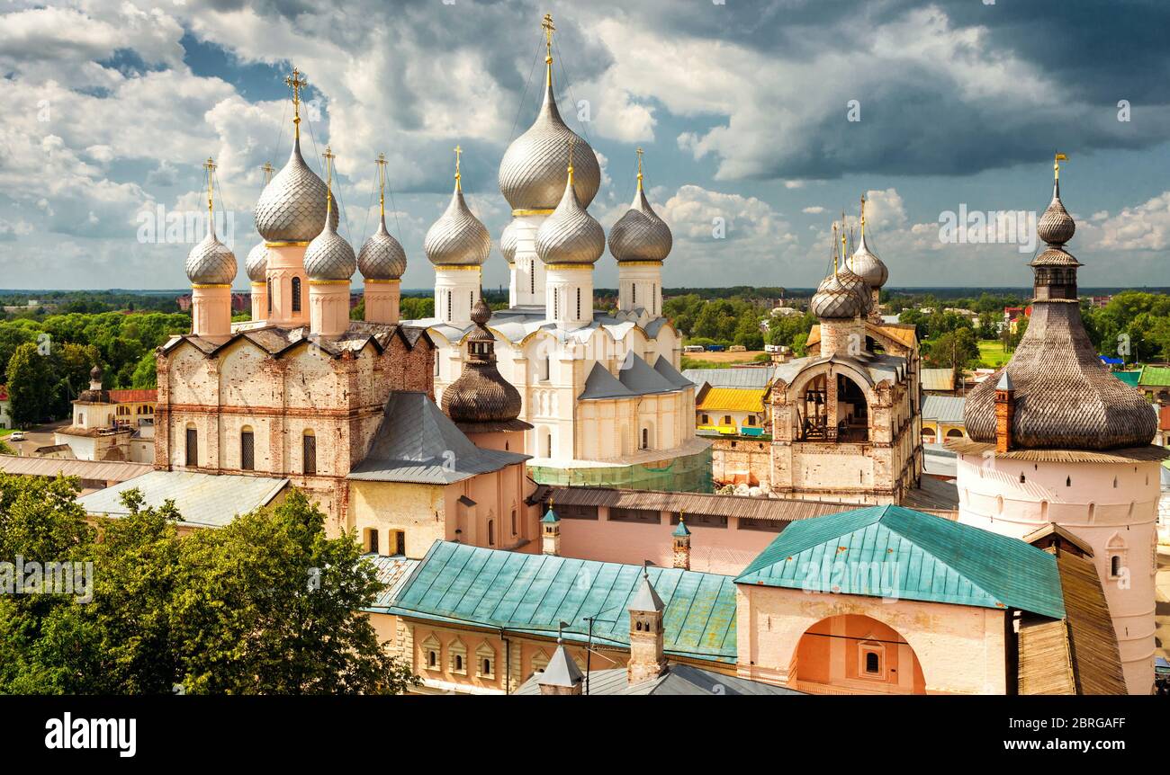 Assumption Cathedral and church of the Resurrection in Rostov Kremlin ...