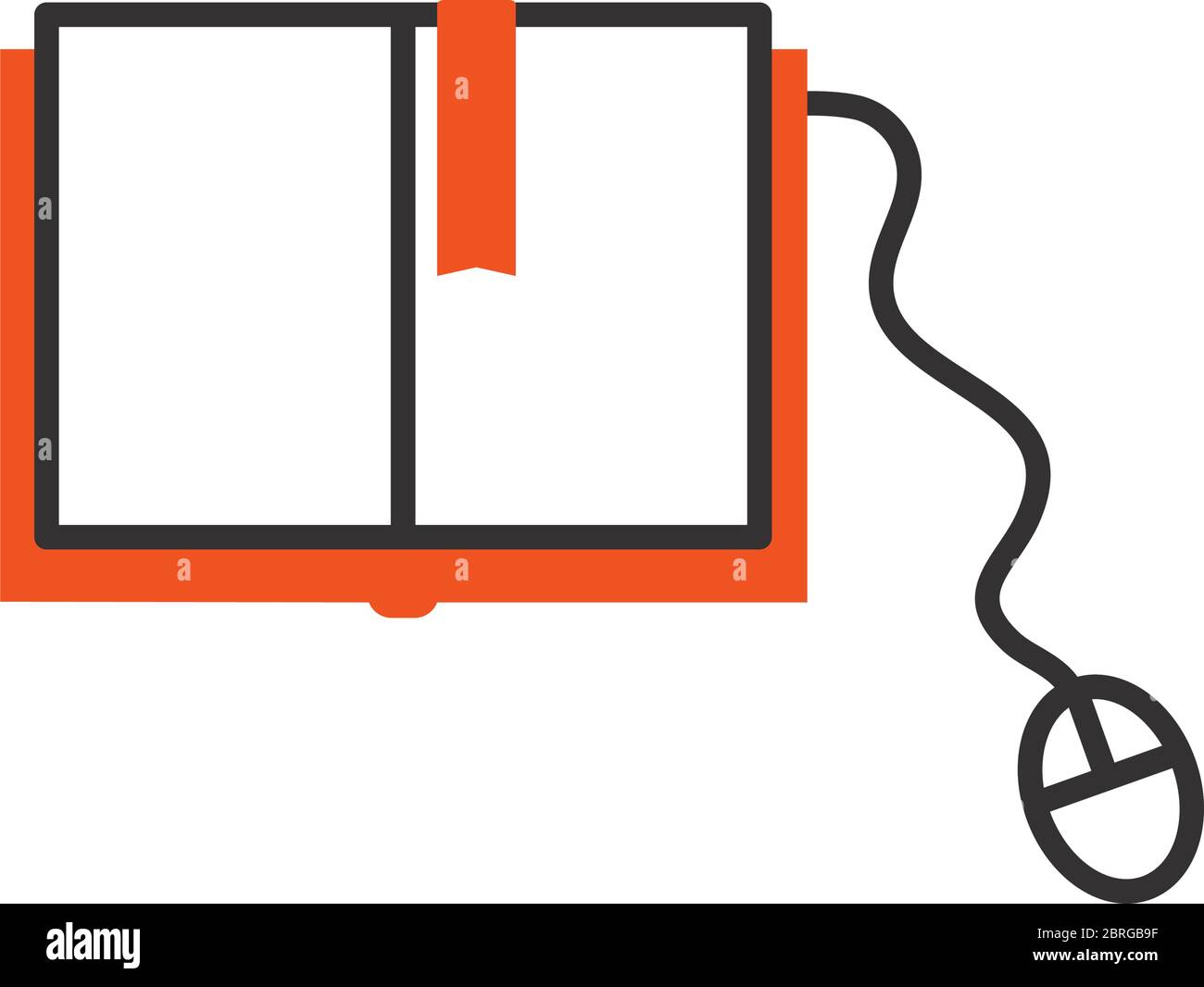 online learning concept, academic book and mouse icon over white ...