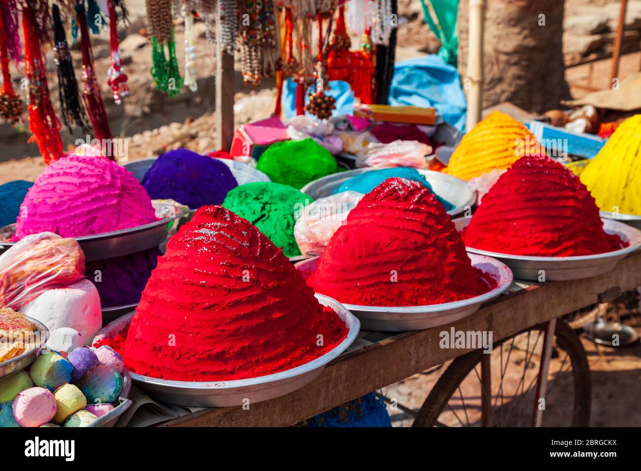Plates with holi powder colors at the local market in India Stock Photo ...