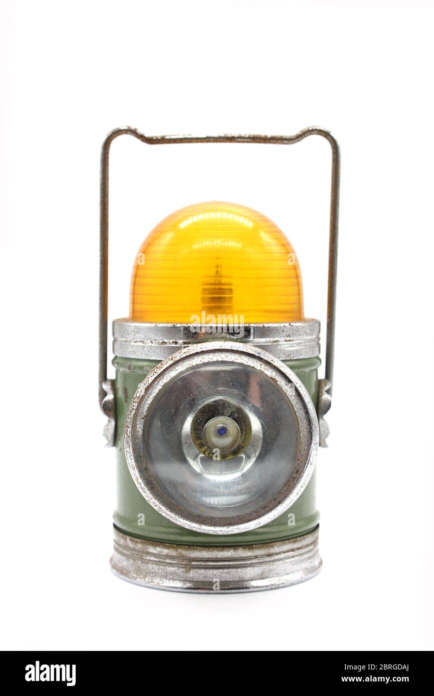 Vintage metal flashlight torch, isolated on a white background Stock ...