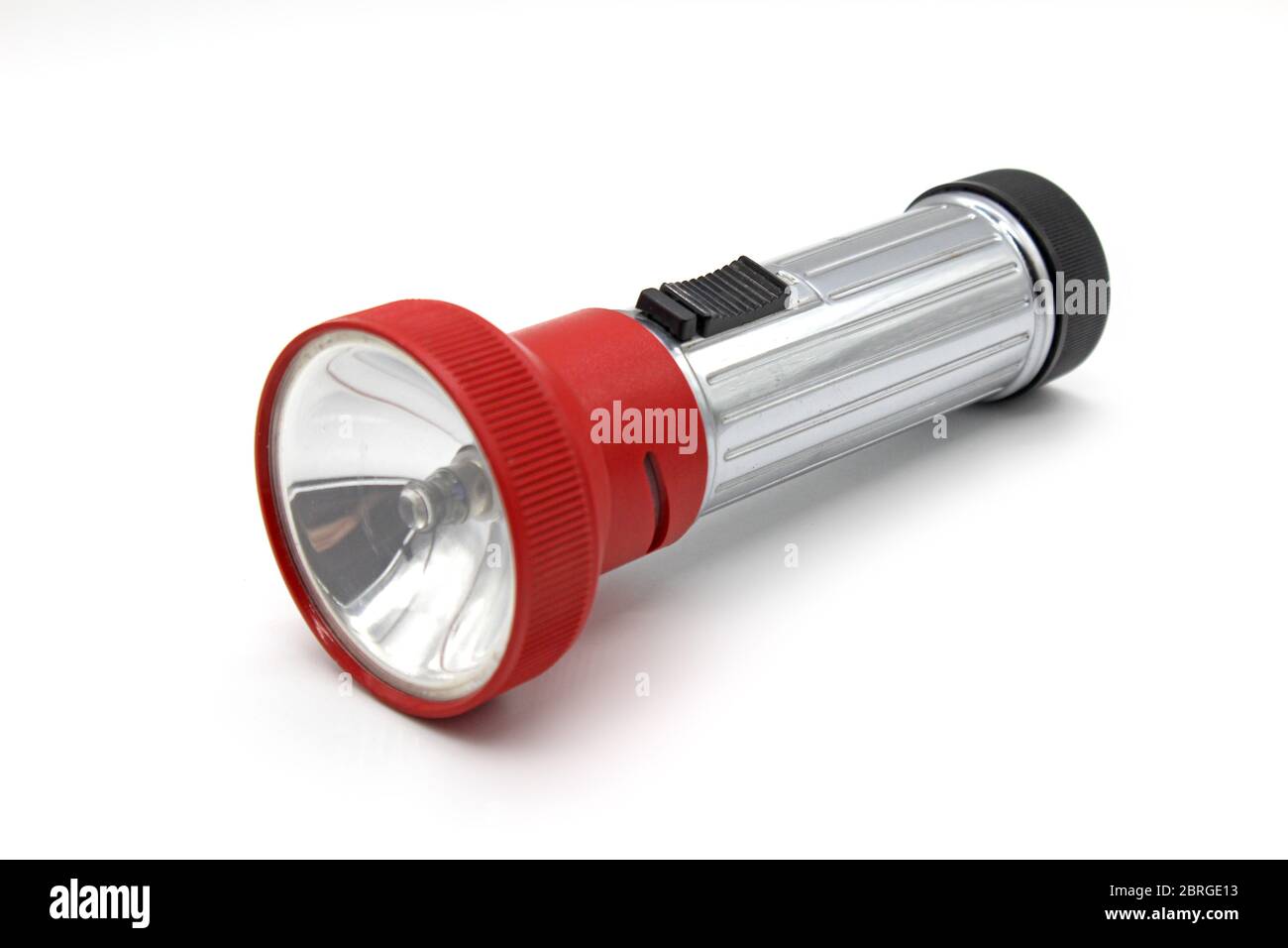 Vintage Varta metal red flashlight torch, made in Yugoslavia, isolated ...