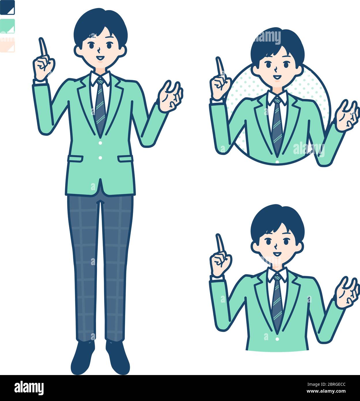A student boy in a green blazer with speaking image. It's vector art so ...