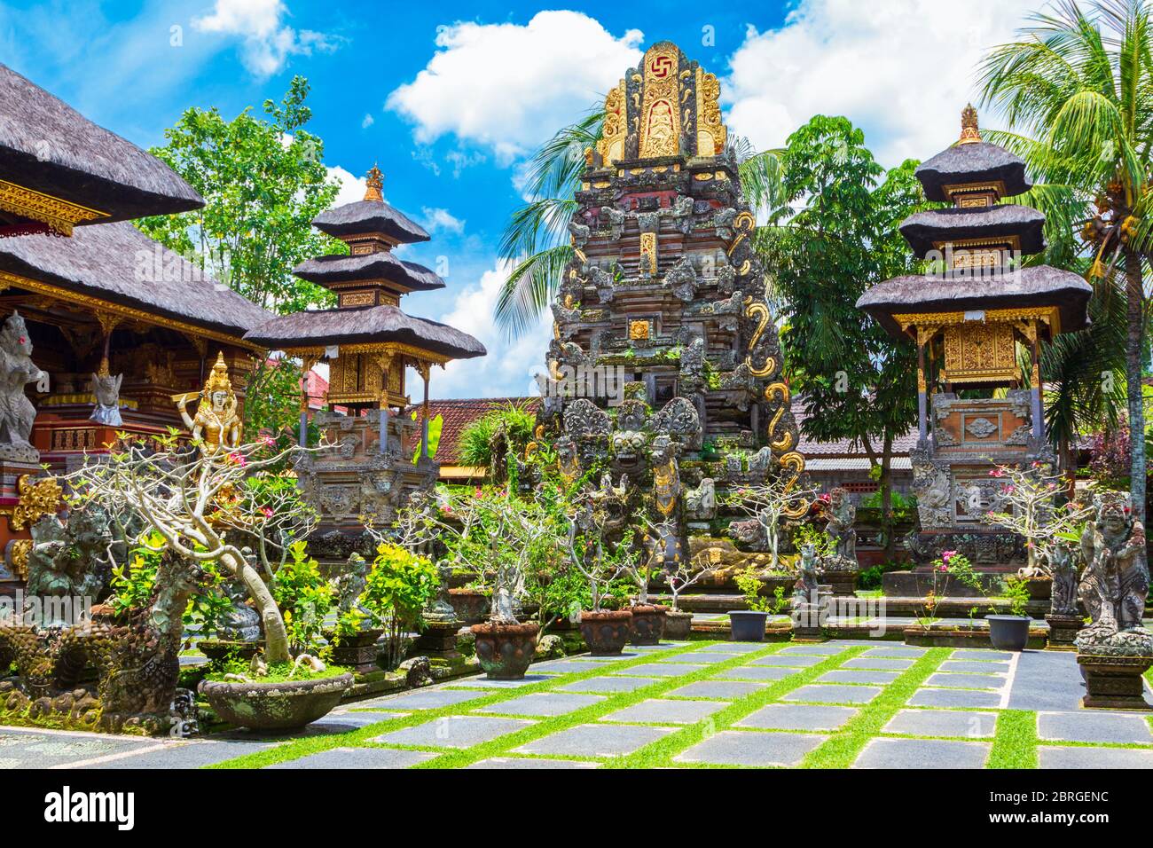 Pura Saraswati temple at the Ubud city in Bali island, Indonesia Stock ...