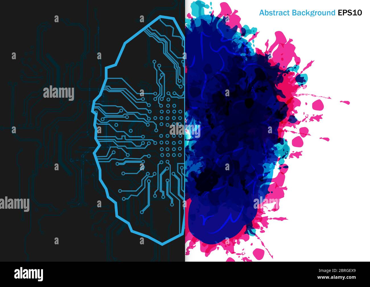 Abstract vector Left and right human brain with . Creative half and ...
