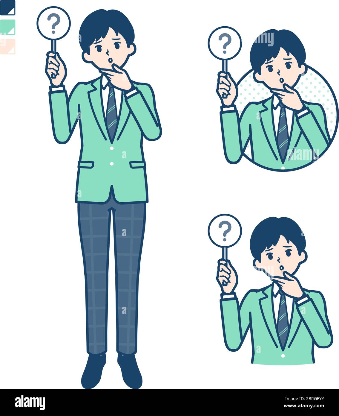 A student boy in a green blazer with Put out a question panel image. It ...