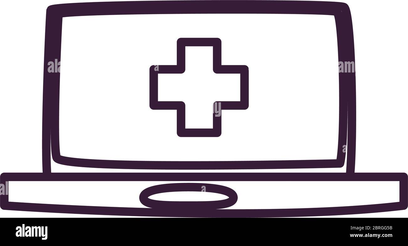 Cross inside laptop line style icon design of Medical care health and ...