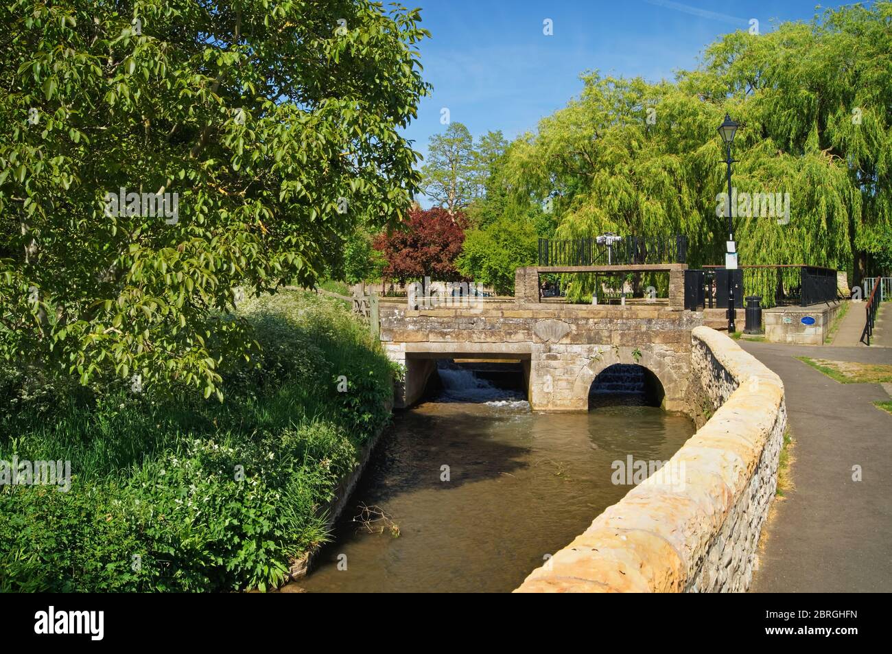 UK,South Yorkshire,Doncaster,Footbridge over Stream at Lindrick Stock ...