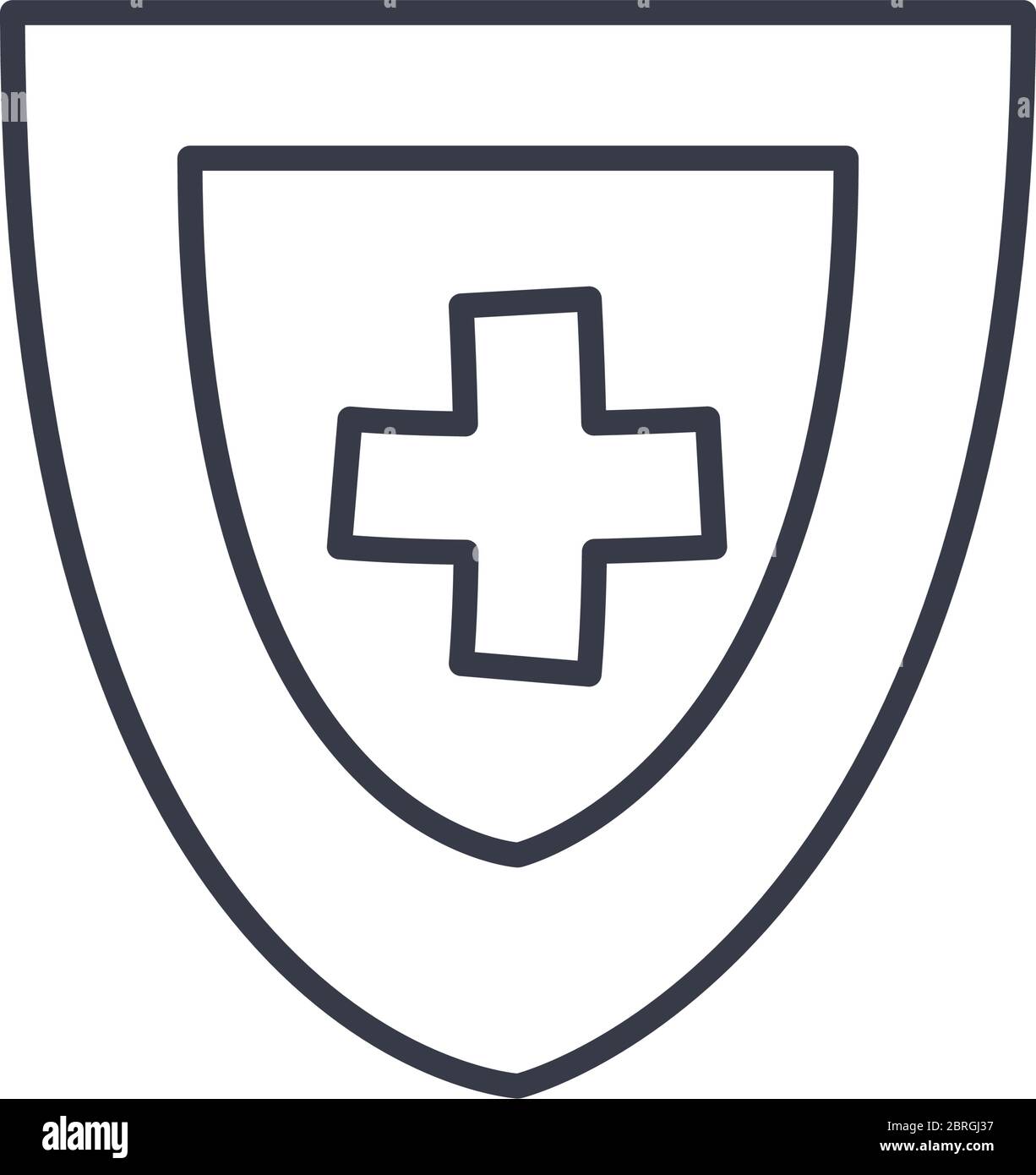 Cross inside shield line style icon design of Medical care health and ...