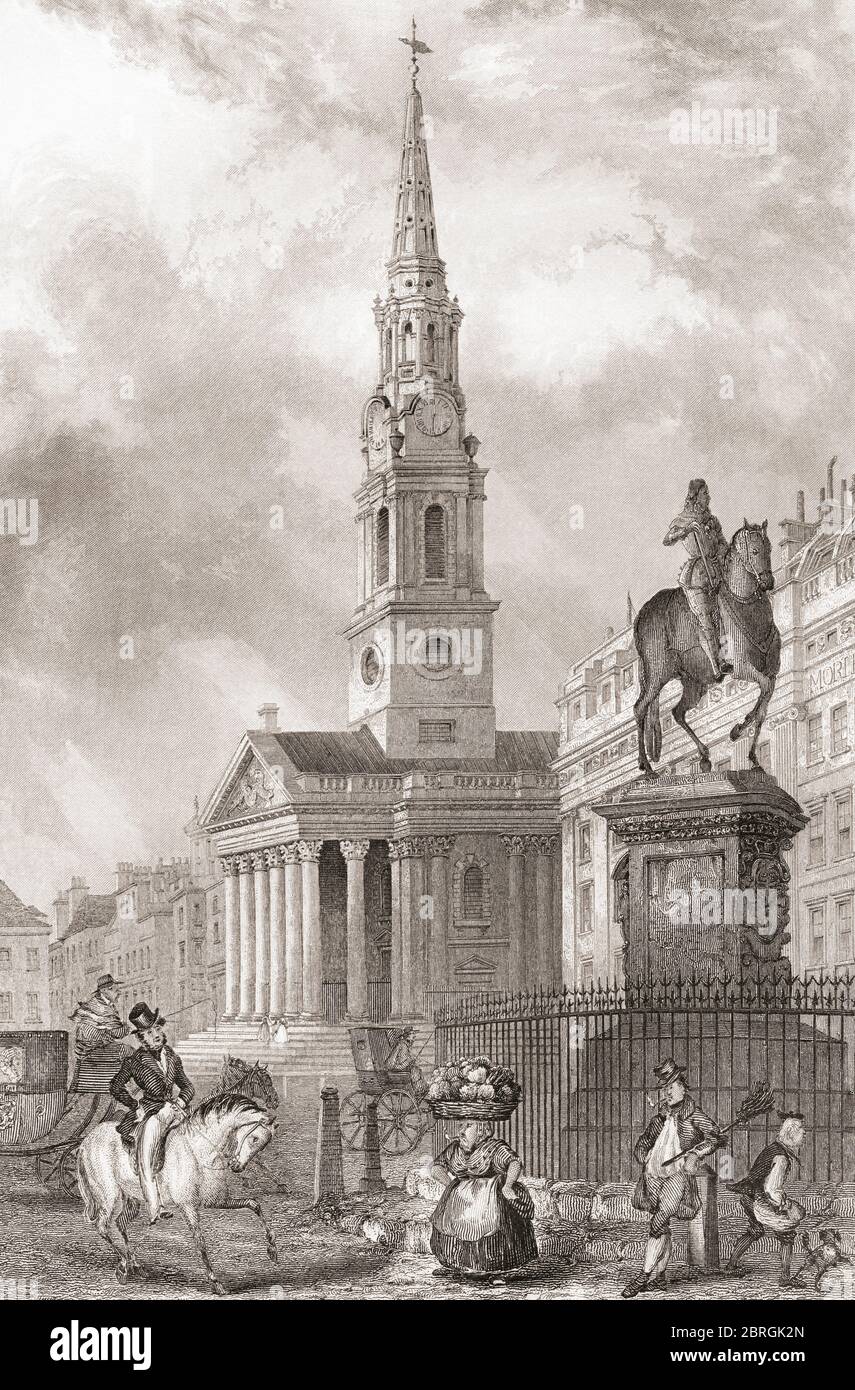 St Martin-in-the-Fields seen from Charing Cross, London, England, 19th ...