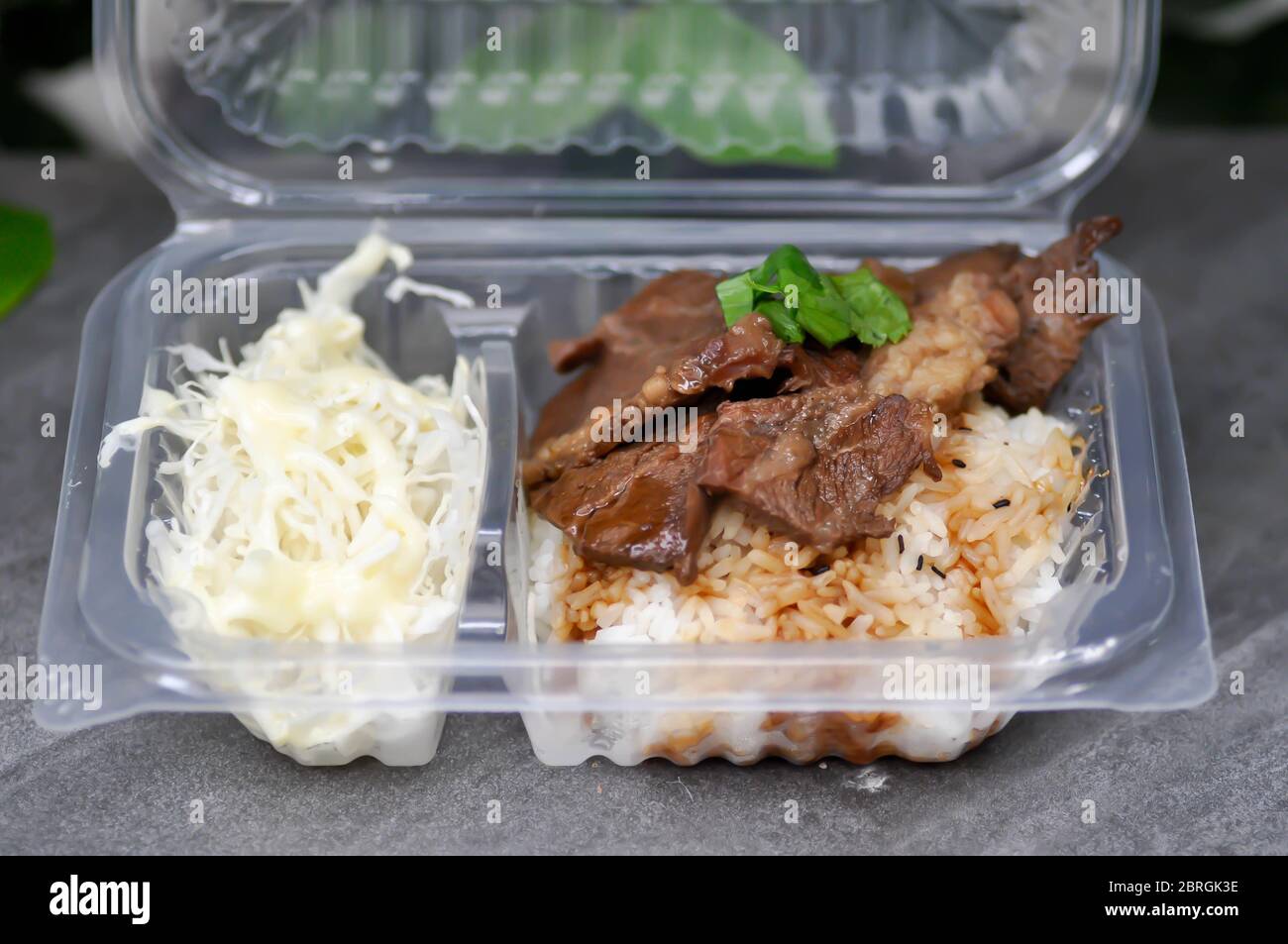 grilled pork or roasted pork with rice in the box Stock Photo - Alamy