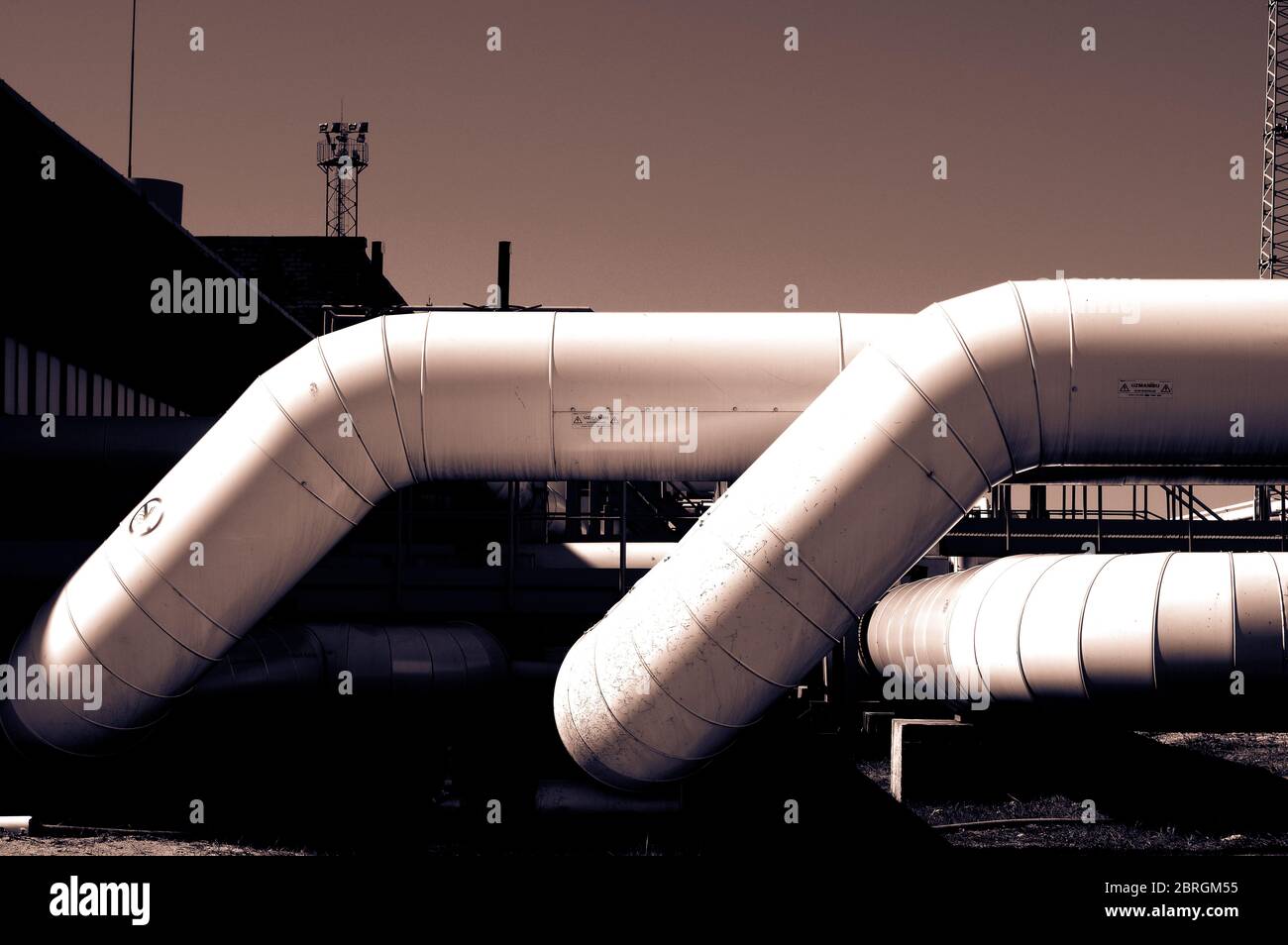 Pipeline and pipe rack of petroleum industrial plant. Offshore Industry ...