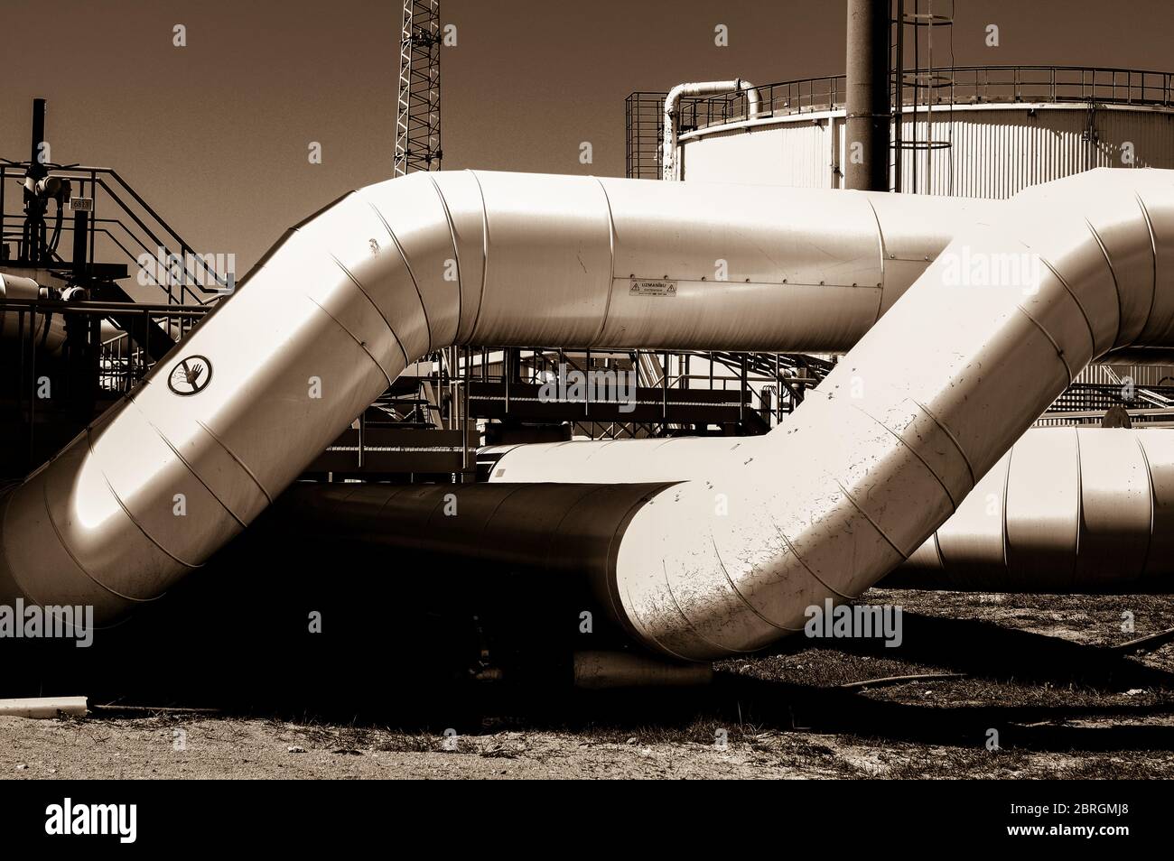 Pipeline and pipe rack of petroleum industrial plant. Offshore Industry ...