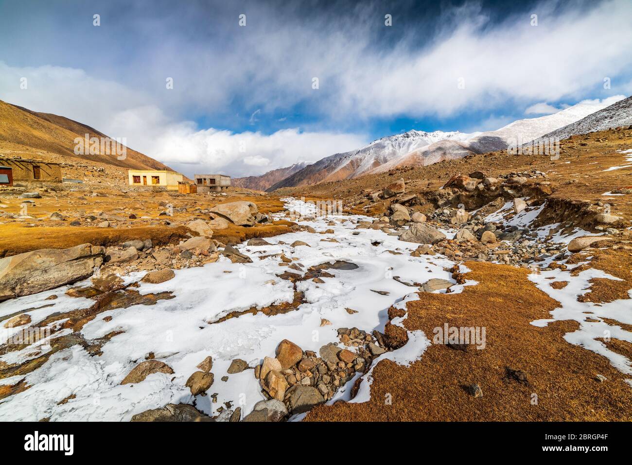 Landscape of snow mountains in Leh Ladakh with cloudy sky Stock Photo ...
