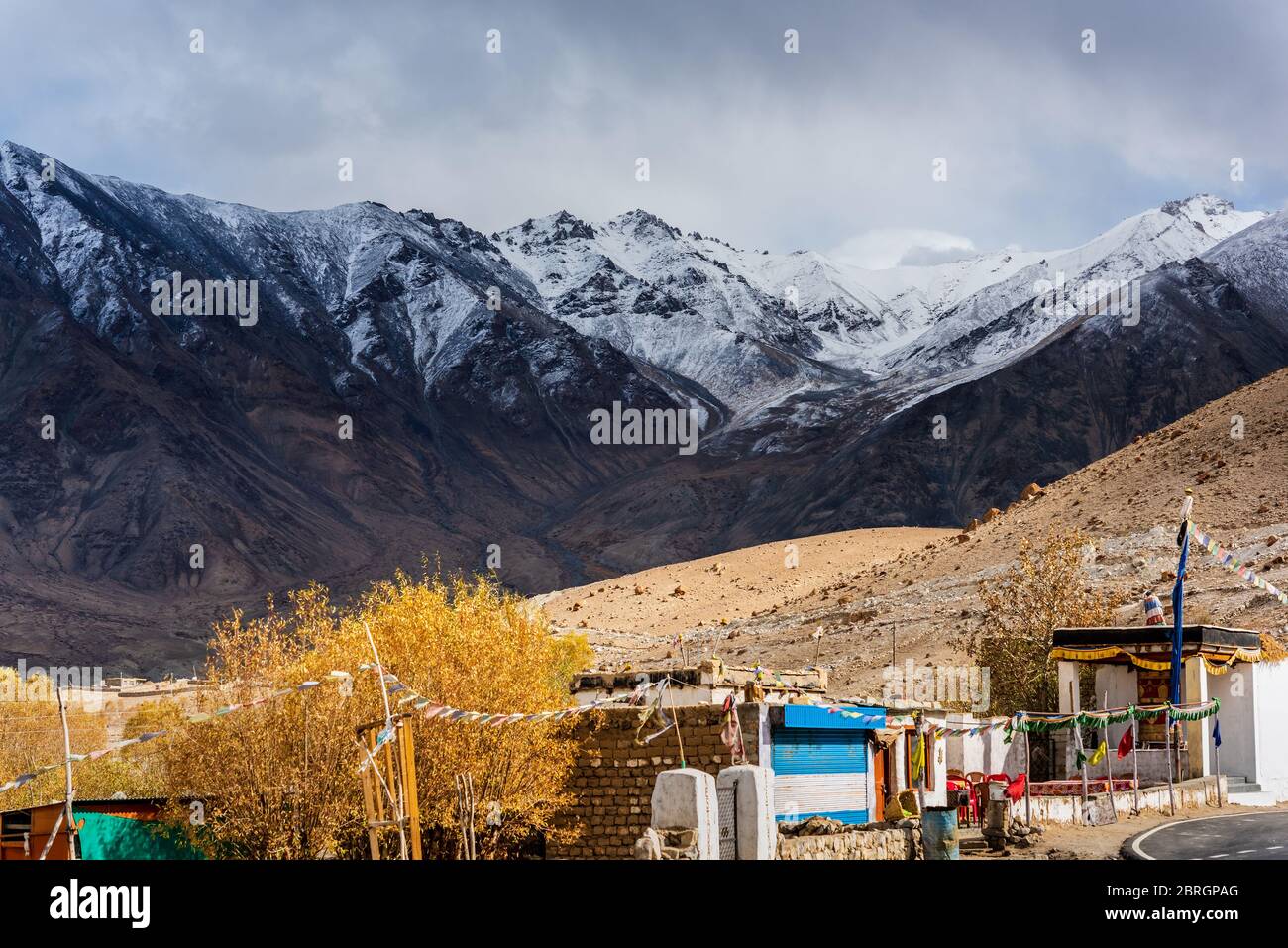 Landscape of snow mountains in Leh Ladakh with cloudy sky Stock Photo ...