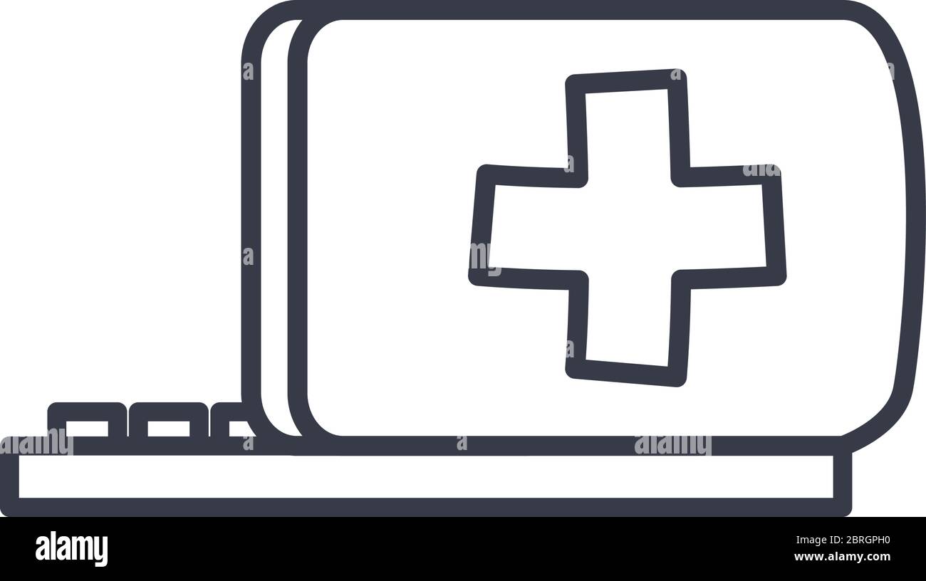 Cross inside laptop line style icon design of Medical care health and ...