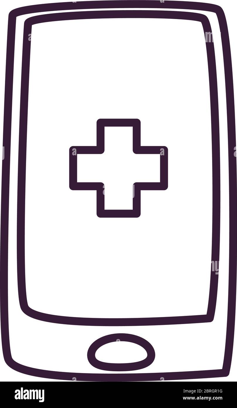 Cross inside smartphone line style icon design of Medical care health ...