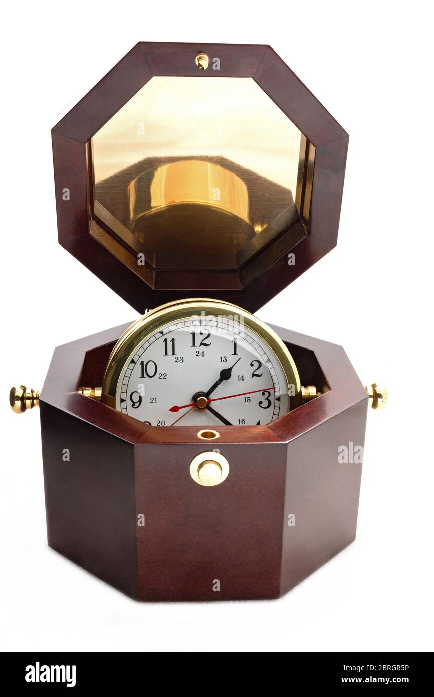 desk clock inside rosewood box isolated against white Stock Photo - Alamy