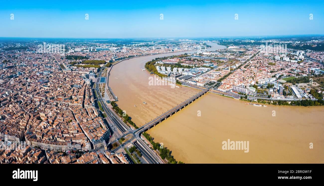 Bordeaux aerial panoramic view. Bordeaux is a port city on the Garonne ...