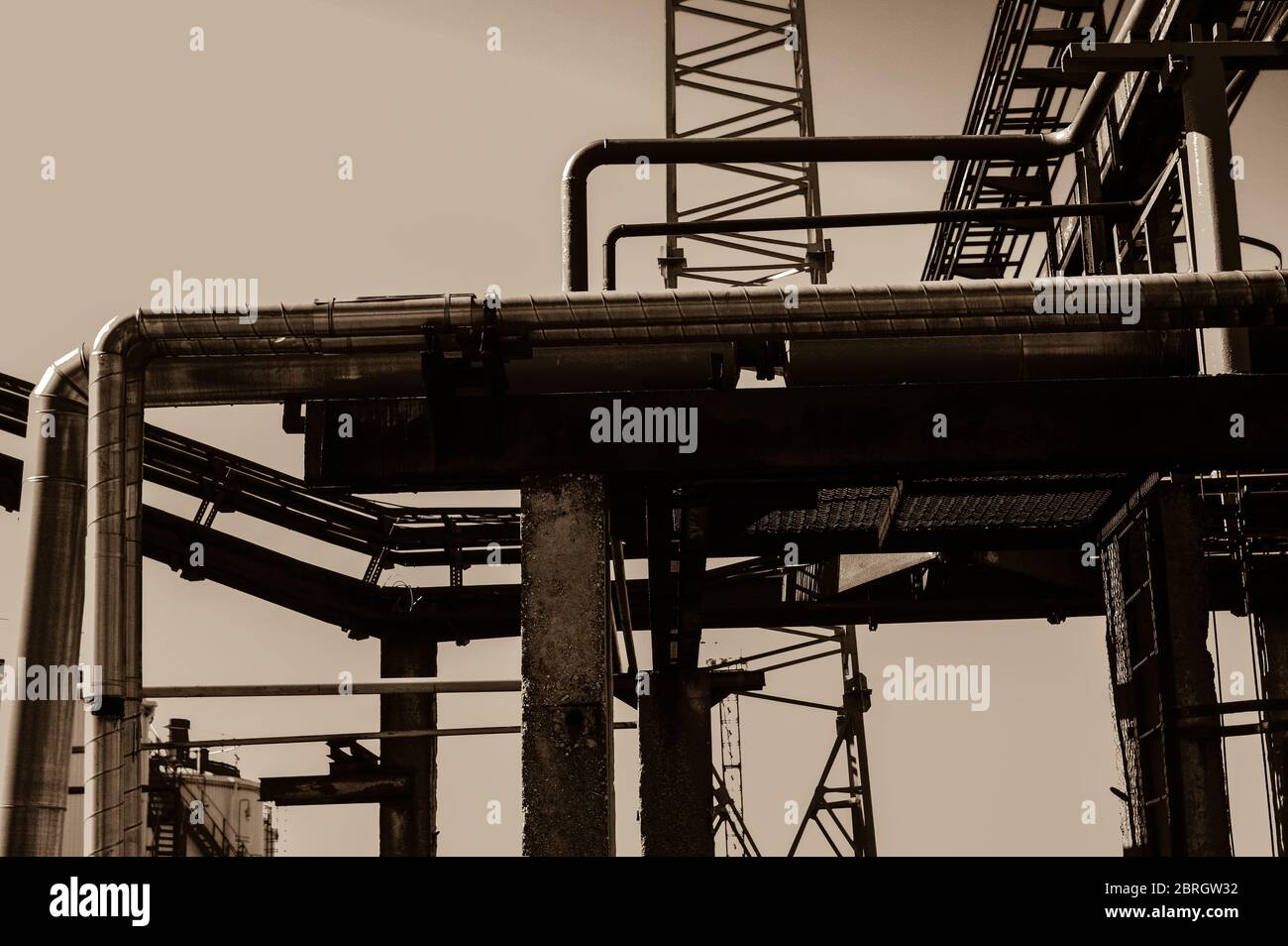 Pipeline and pipe rack of petroleum industrial plant. Offshore Industry ...