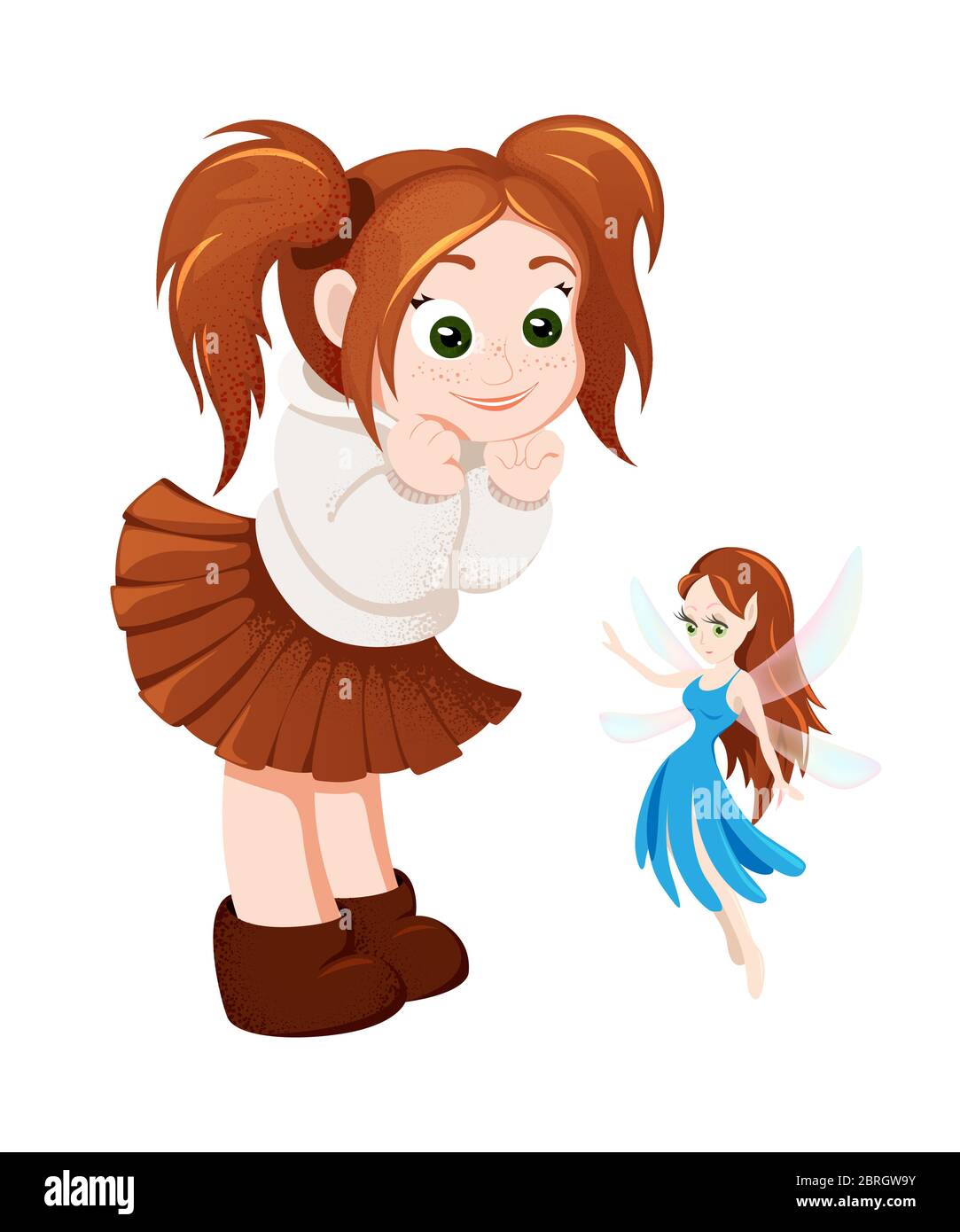 Greeting card with cute cartoon girl and fairy tale pixie toy Stock ...