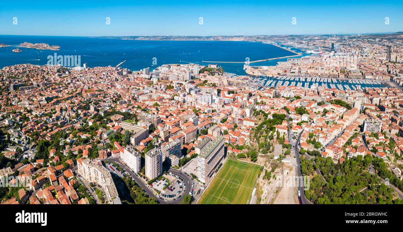 Marseille aerial panoramic view. Marseille is the second largest city ...