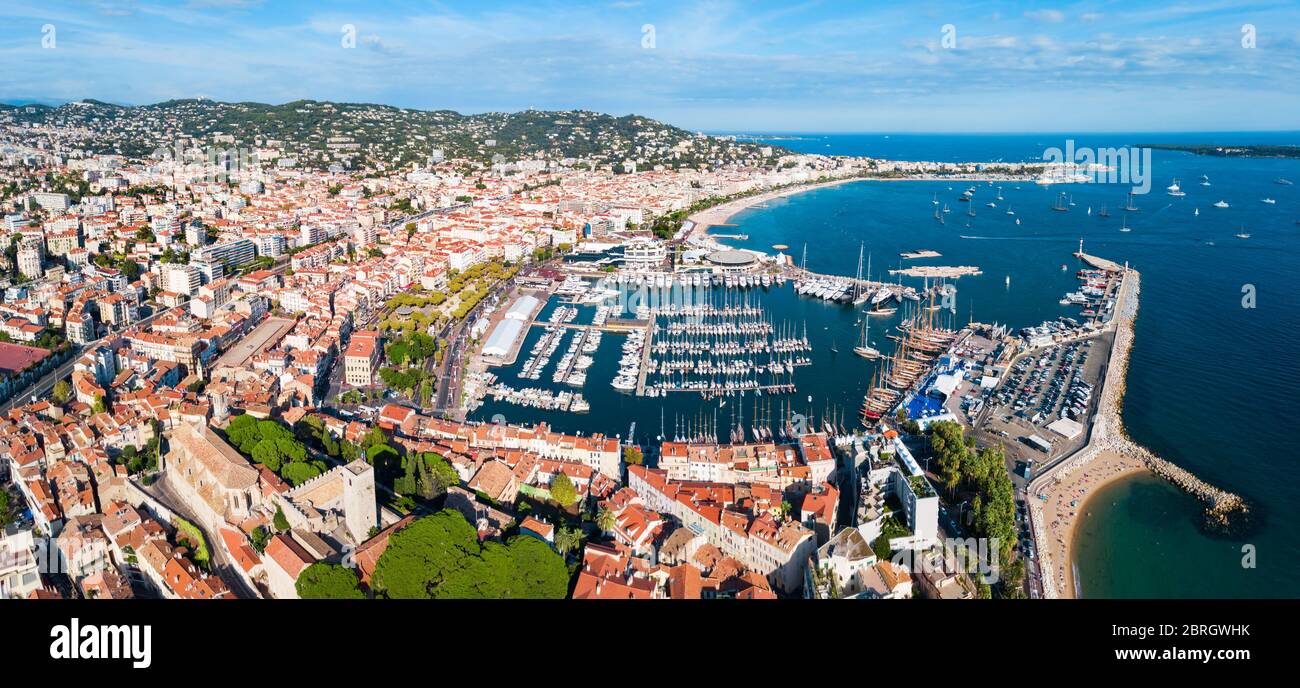Cannes port aerial panoramic view. Cannes is a city located on the ...