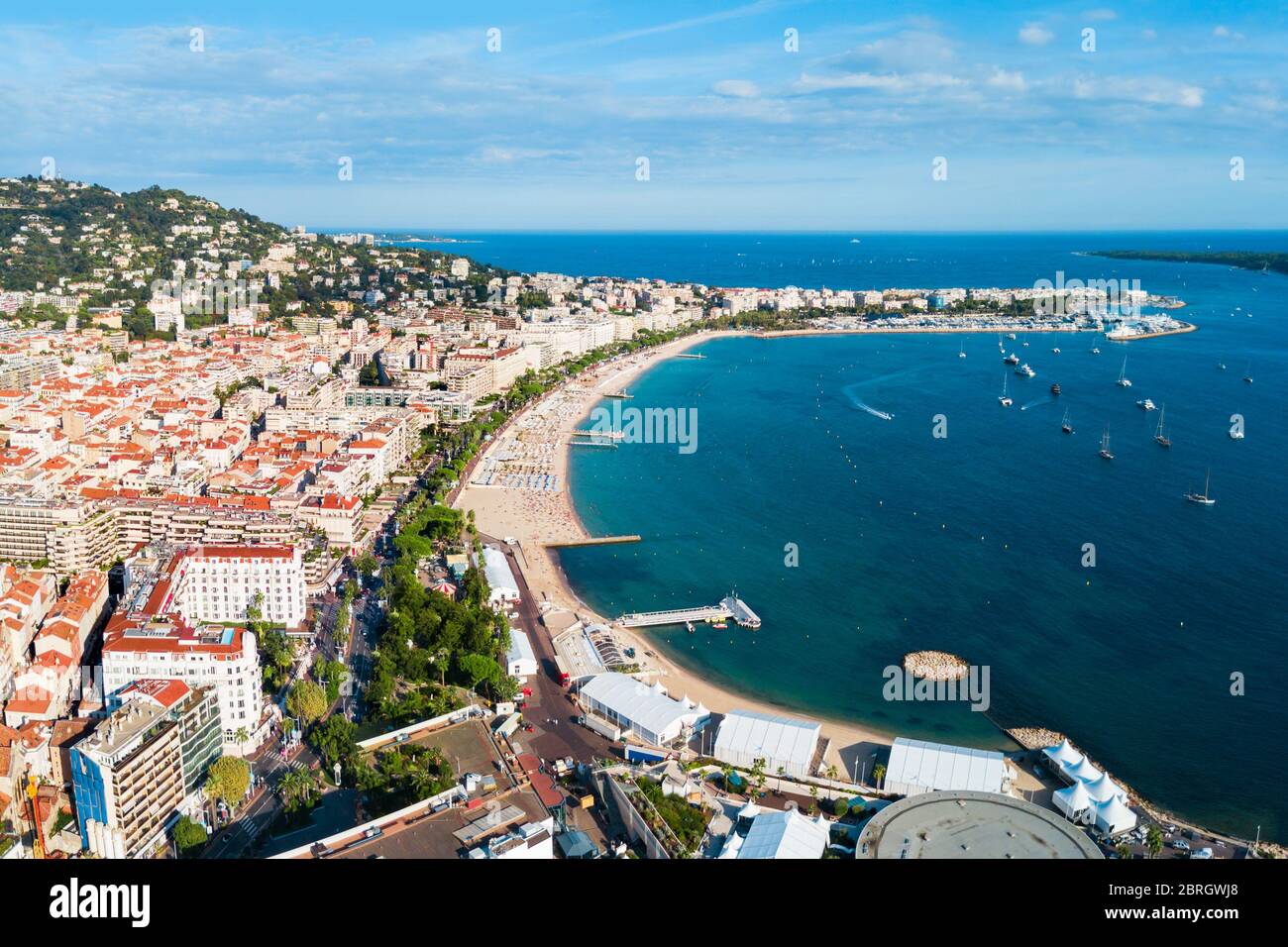 Cannes beach aerial panoramic view. Cannes is a city located on the ...