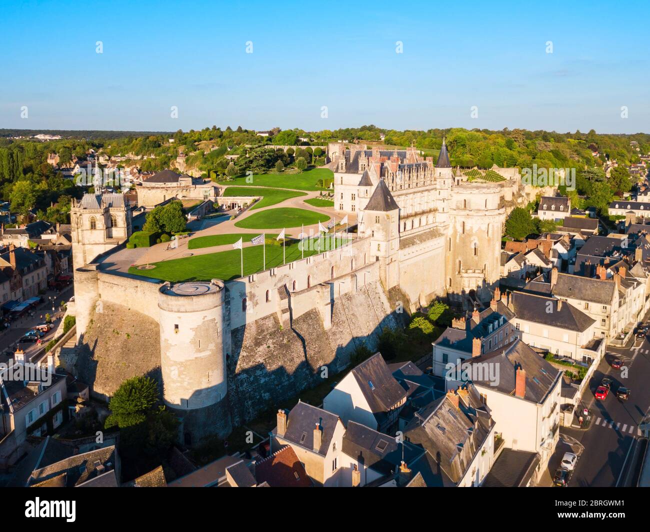 Chateau d'Amboise aerial view. It is a chateau in Amboise city, Loire ...