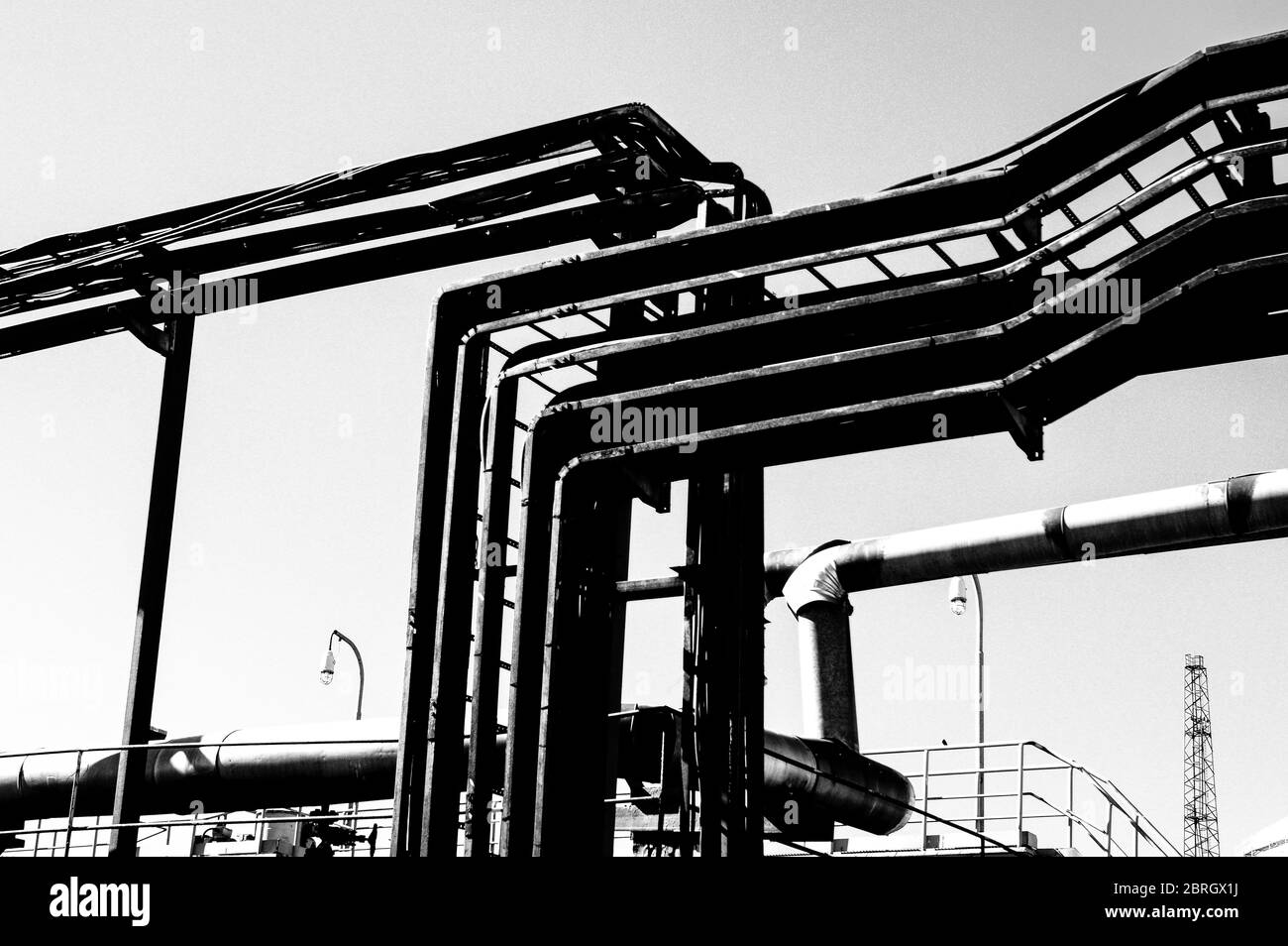 Pipeline and pipe rack of petroleum industrial plant. Offshore Industry ...