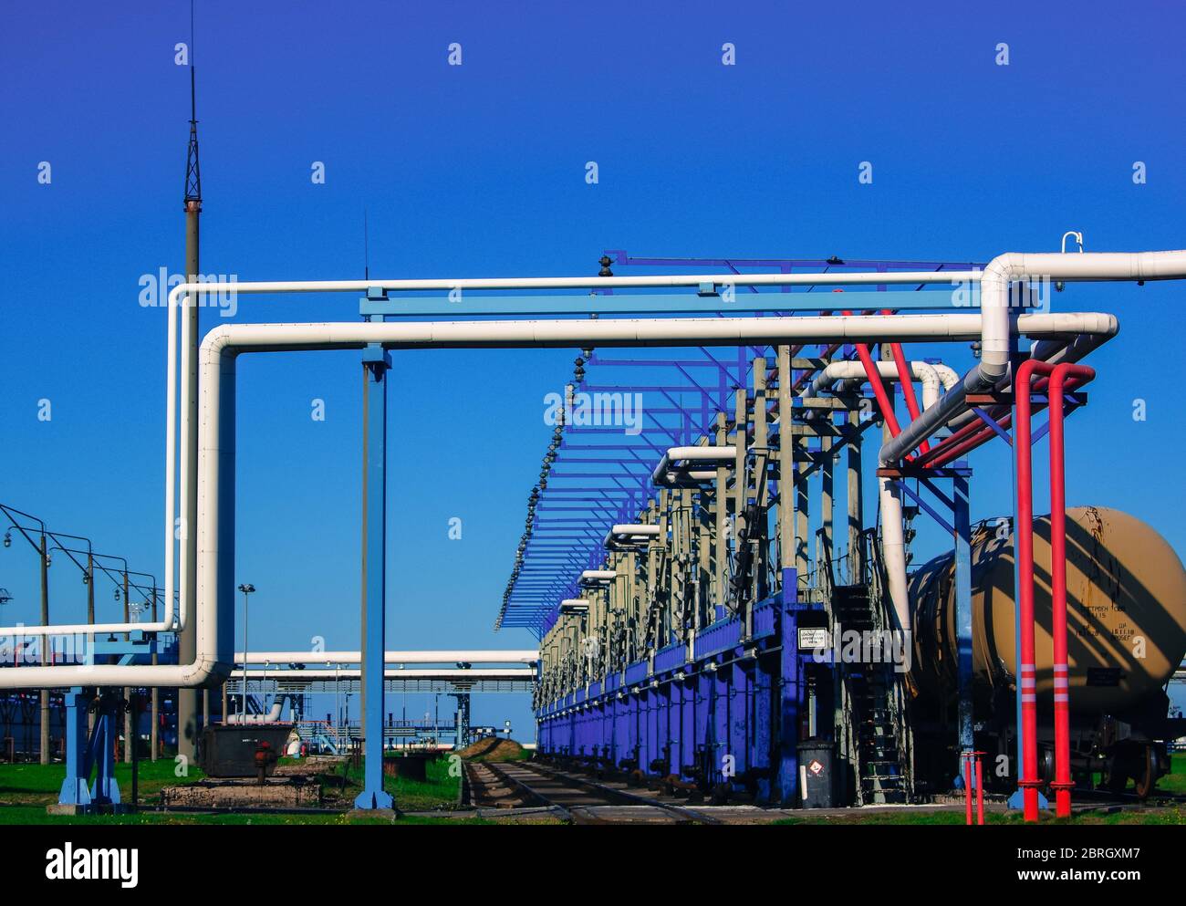 Pipeline and pipe rack of petroleum industrial plant. Offshore Industry ...