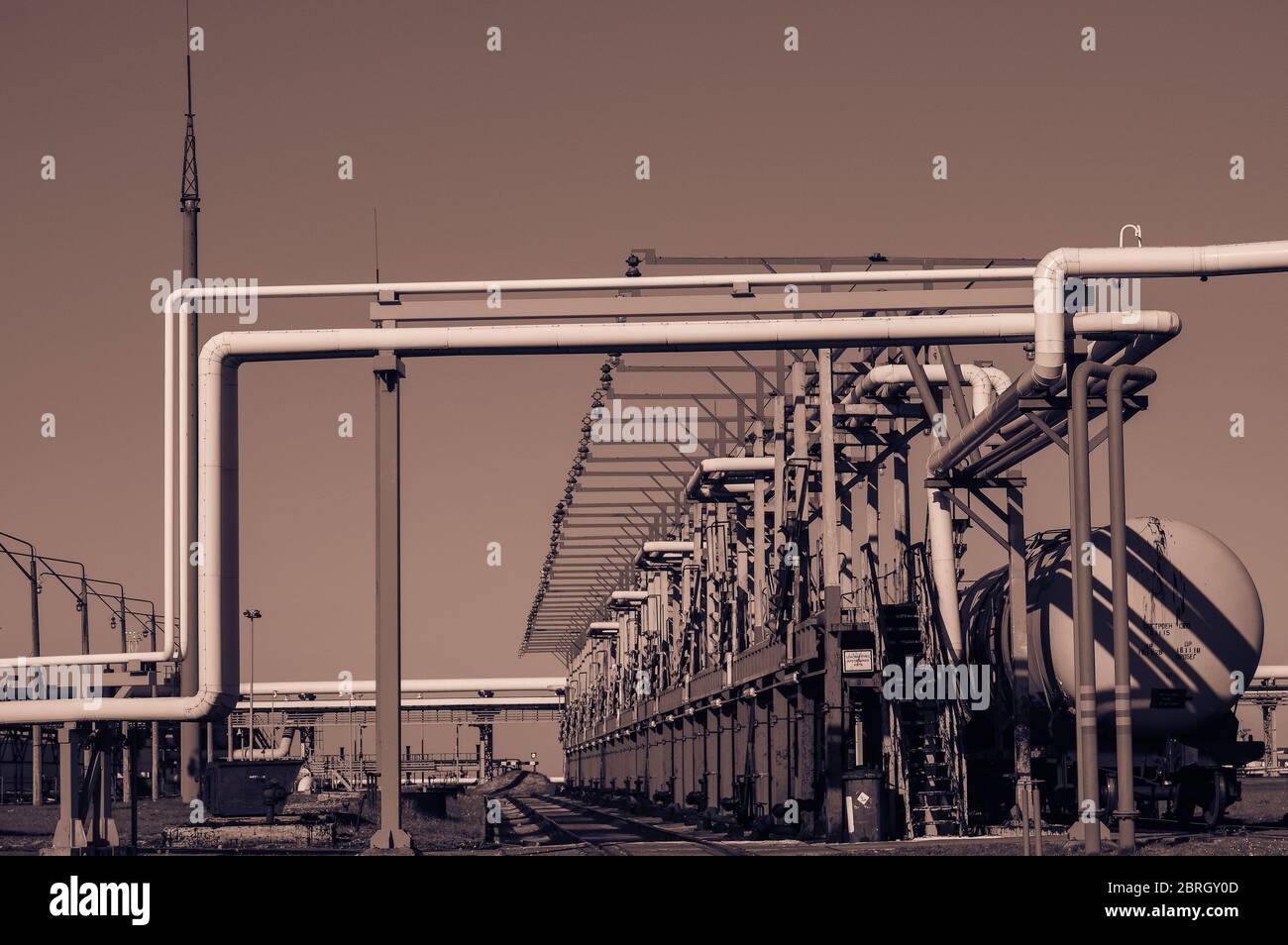 Pipeline and pipe rack of petroleum industrial plant. Offshore Industry ...