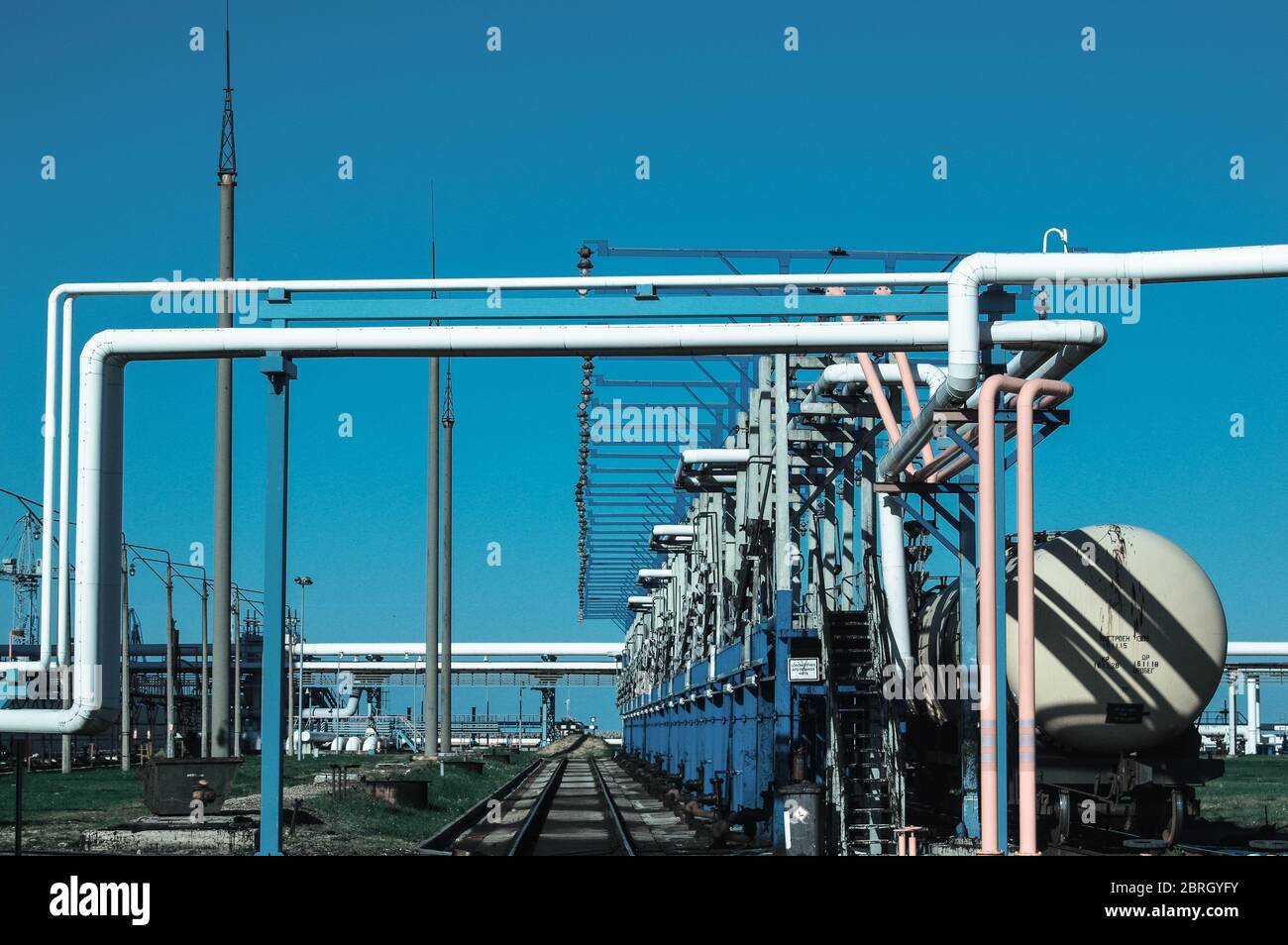 Pipeline and pipe rack of petroleum industrial plant. Offshore Industry ...