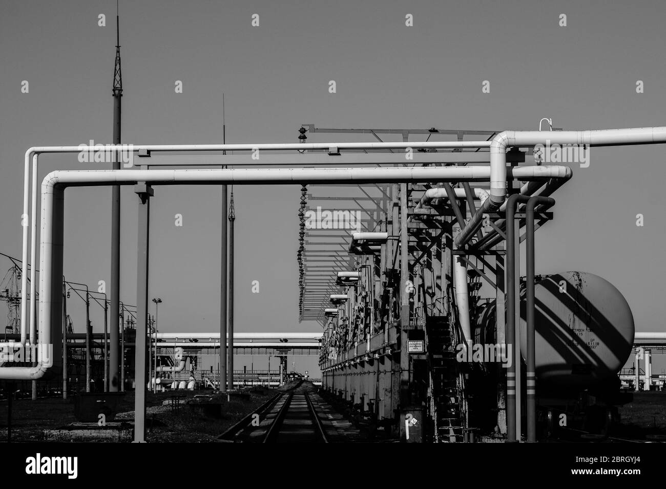 Pipeline and pipe rack of petroleum industrial plant. Offshore Industry ...