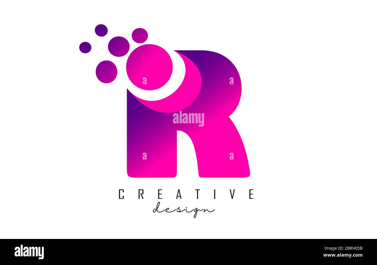 R Dots Letter Logo with Purple Pink Bubbles Vector Illustration. Dots ...