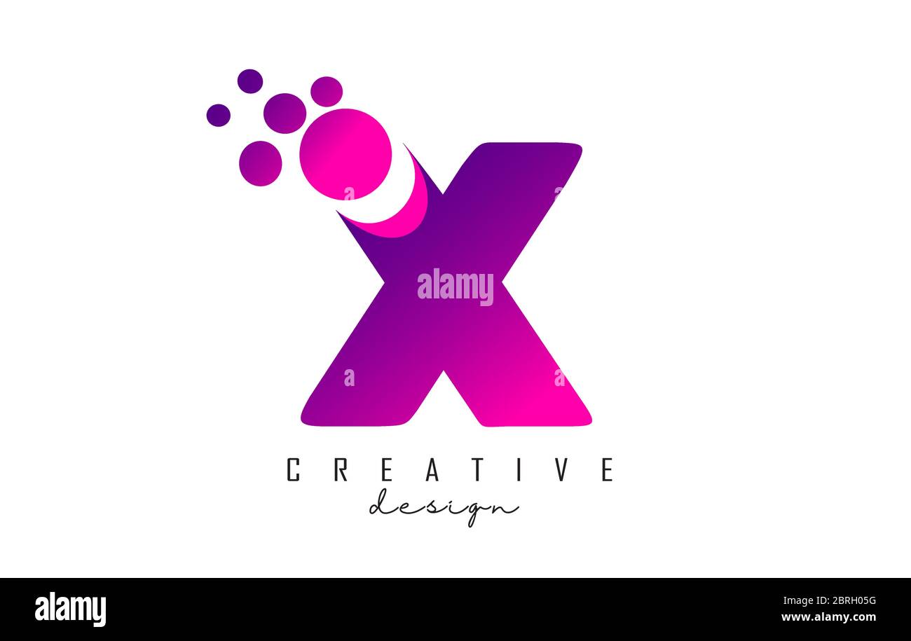 X Dots Letter Logo with Purple Pink Bubbles Vector Illustration. Dots ...