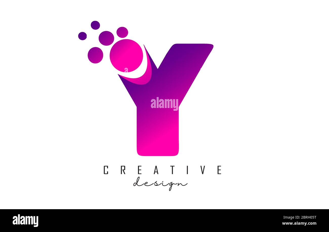 Y Dots Letter Logo with Purple Pink Bubbles Vector Illustration. Dots ...