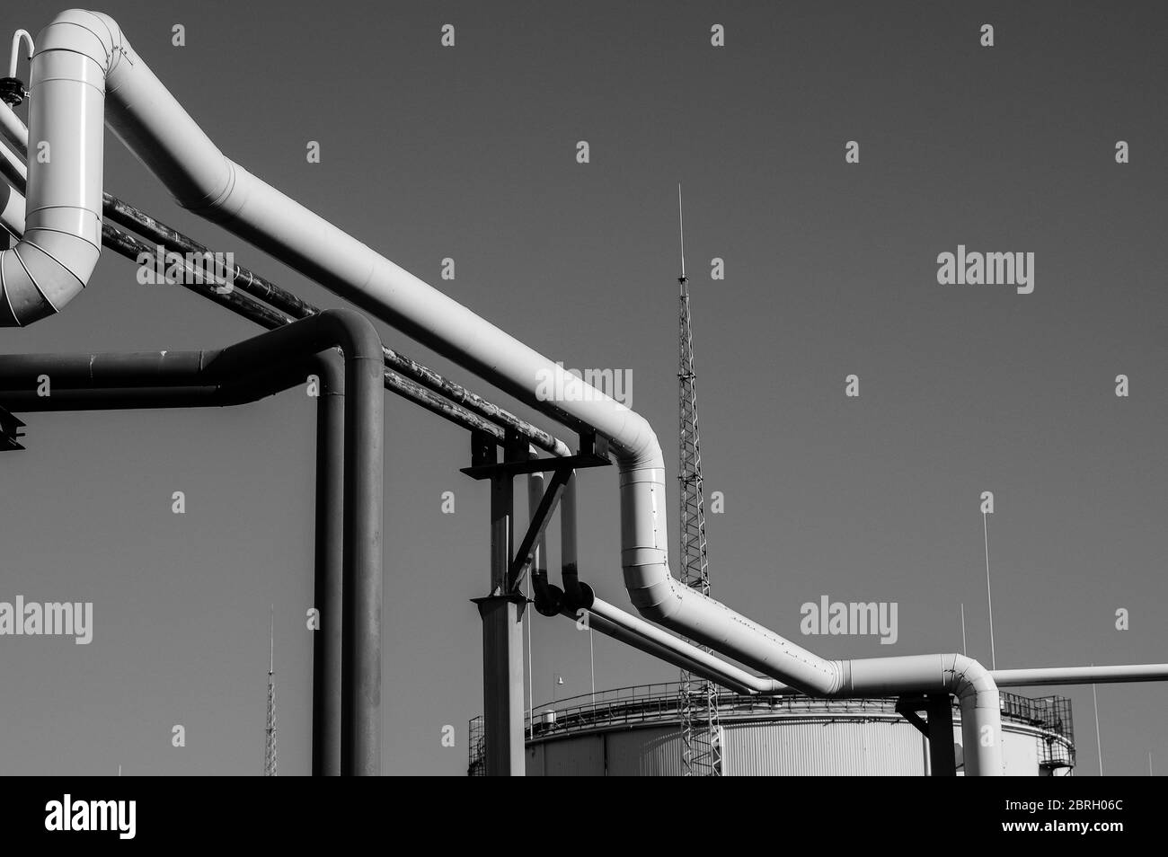Pipeline and pipe rack of petroleum industrial plant. Offshore Industry ...