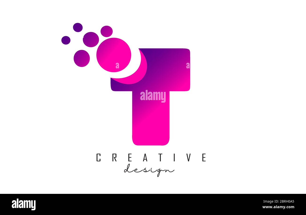 T Dots Letter Logo with Purple Pink Bubbles Vector Illustration. Dots ...