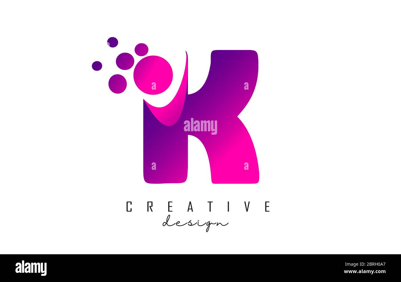 K Dots Letter Logo with Purple Pink Bubbles Vector Illustration. Dots ...