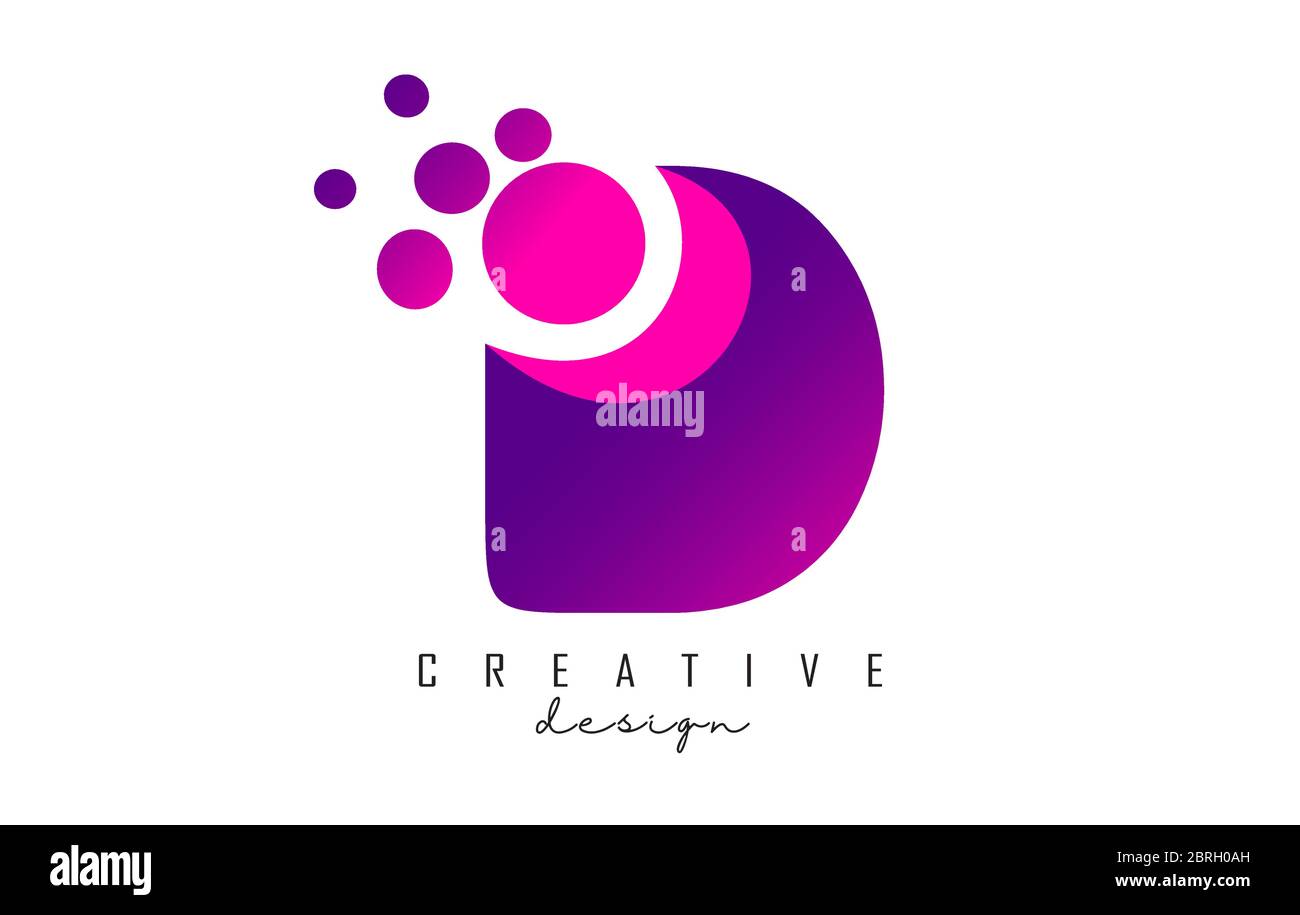 D Dots Letter Logo with Purple Pink Bubbles Vector Illustration. Dots ...