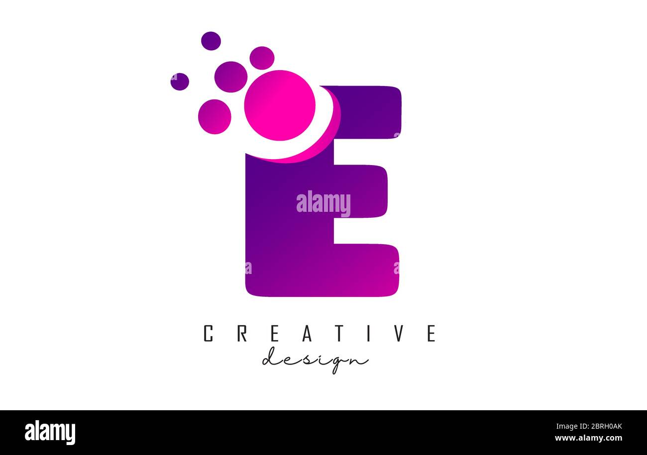 E Dots Letter Logo with Purple Pink Bubbles Vector Illustration. Dots ...