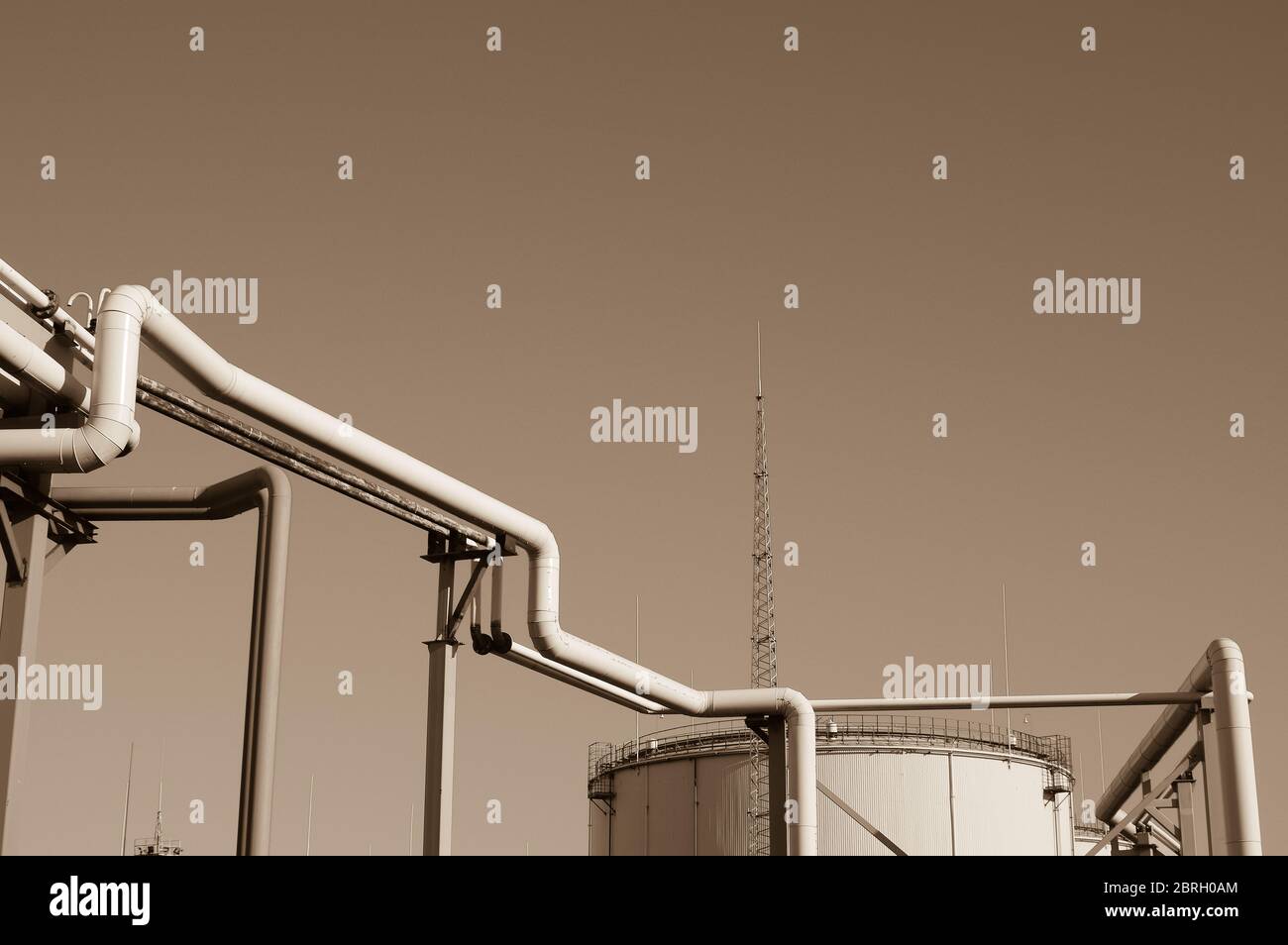 Pipeline and pipe rack of petroleum industrial plant. Offshore Industry ...