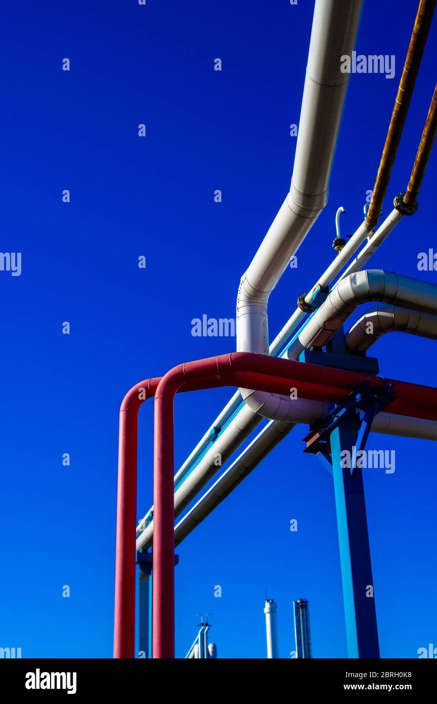 Pipeline and pipe rack of petroleum industrial plant. Offshore Industry ...