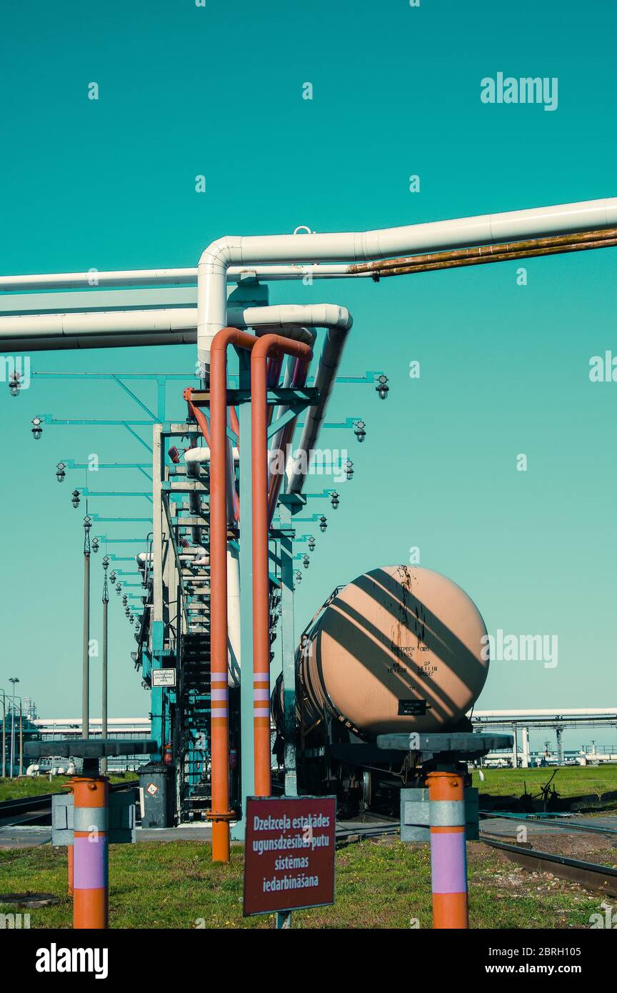 Pipeline and pipe rack of petroleum industrial plant. Offshore Industry ...