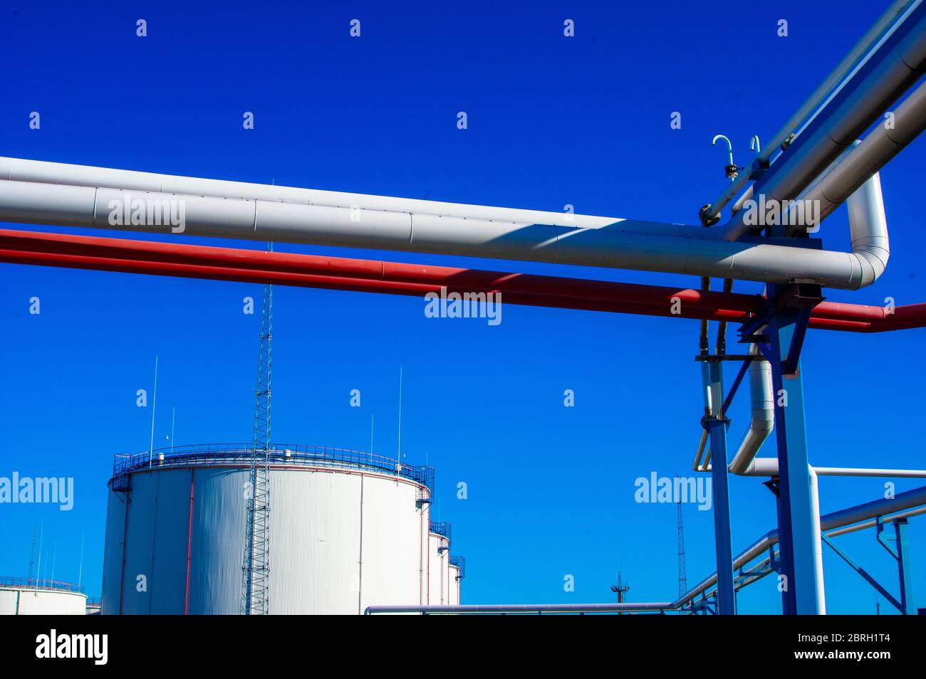 Pipeline and pipe rack of petroleum industrial plant. Offshore Industry ...